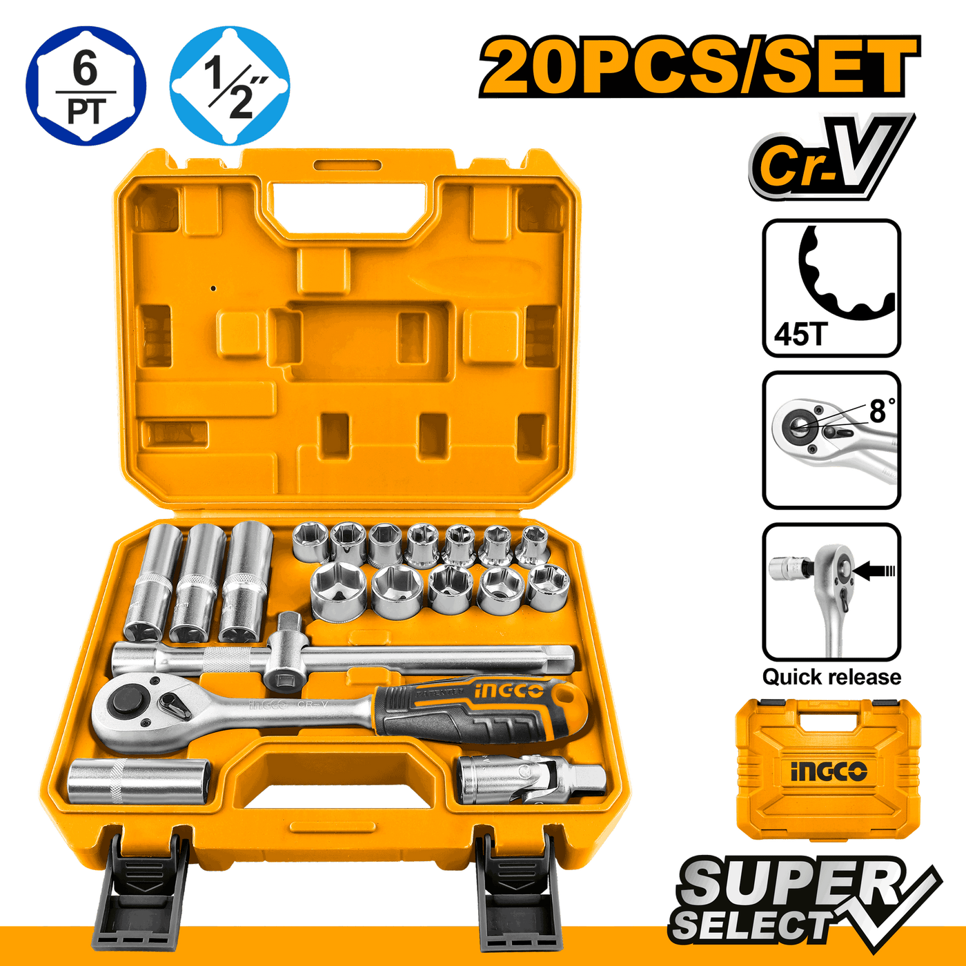 Buy INGCO Socket Set 20pcs 1/2" | HKTS12201 at best price from Toolmart ...