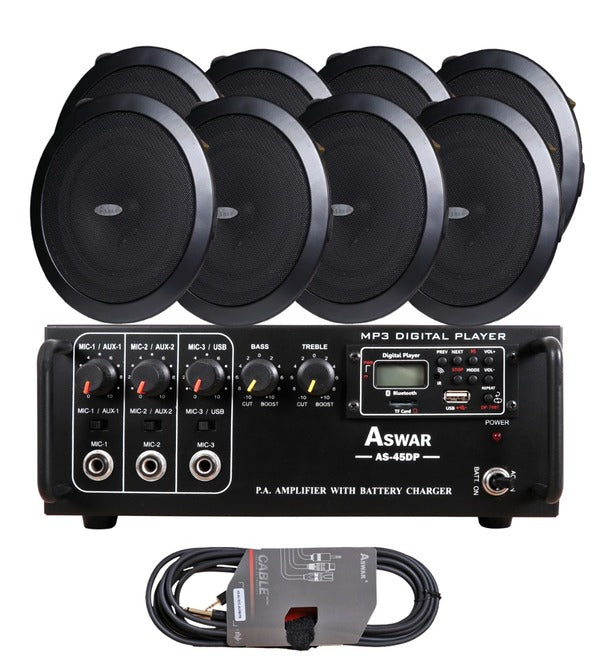 Aswar Sound System with 8 black inceiling speaker & 45W amplifier ...